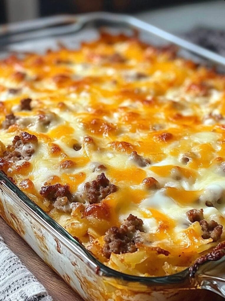 Sausage, Egg, and Cream Cheese Hashbrown Casserole - Easy Recipes Life