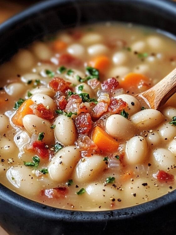 Rustic White Bean and Bacon Soup - Easy Recipes Life