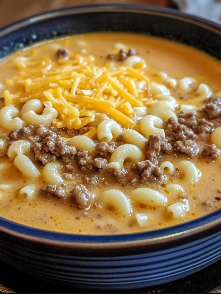 One-Pot Macaroni Cheeseburger Soup - Easy Recipes Life