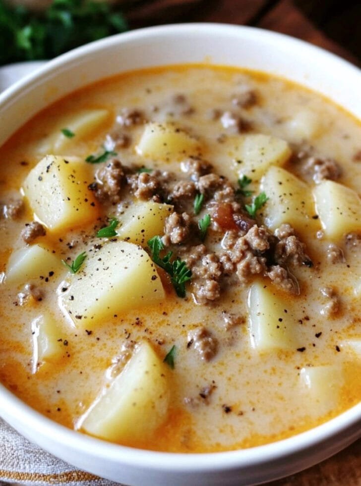 Crockpot Creamy Potato Hamburger Soup - Easy Recipes Life