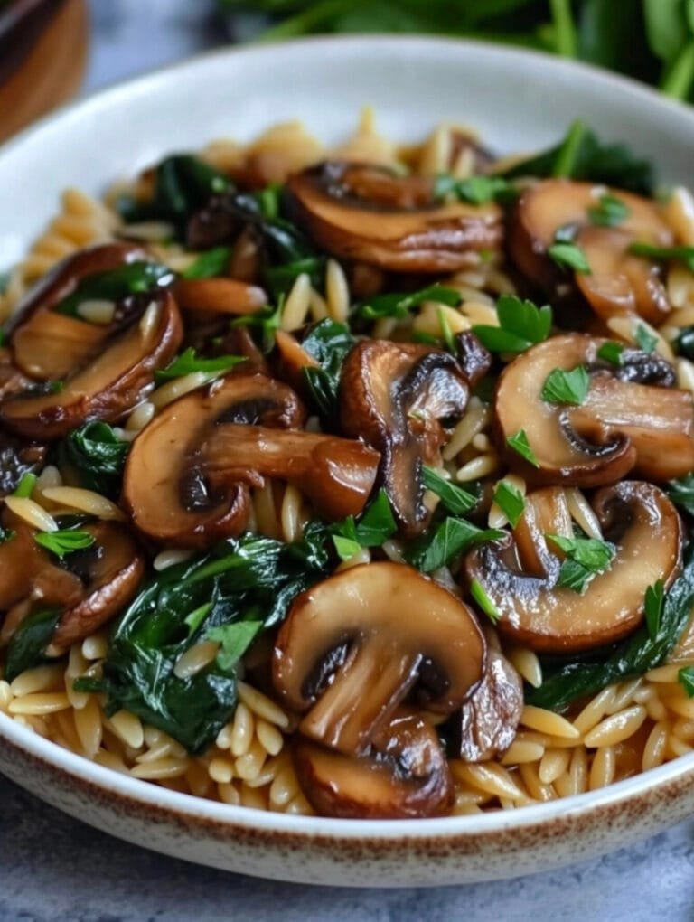 Spinach Mushroom Orzo - Easy Recipes Life